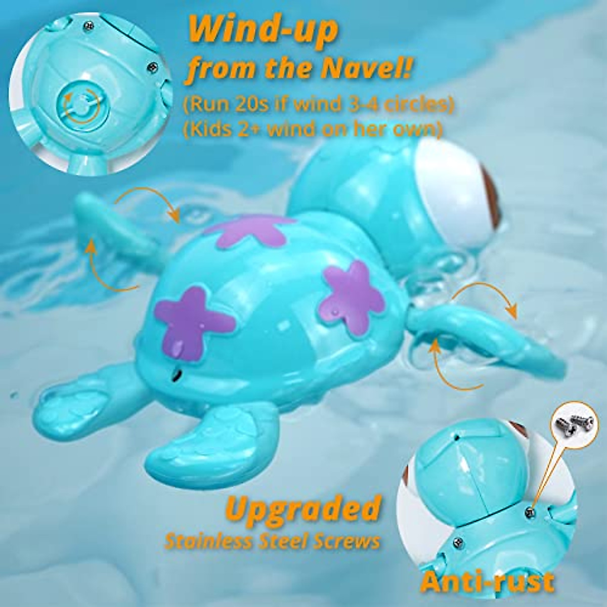 DUCKBOXX XX Bath Toys Wind up Swimming Sea Turtles for Kids 18M+ (Blue)
