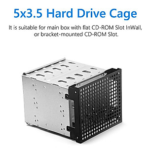 Abledance Storage Expansion Hard Drive Cage DIY Hard Drive Disk Cage Rack 5.25 Inch to 5X 3.5Inch Bracket with 12cm Fan, Silver (500239571)