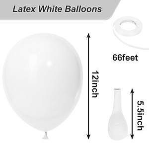 RUBFAC White Balloons, 110pcs 12 Inch Party Latex Balloons, Thicker White Balloons for Birthday Wedding Baby Shower Graduation Anniversary Party Decorations