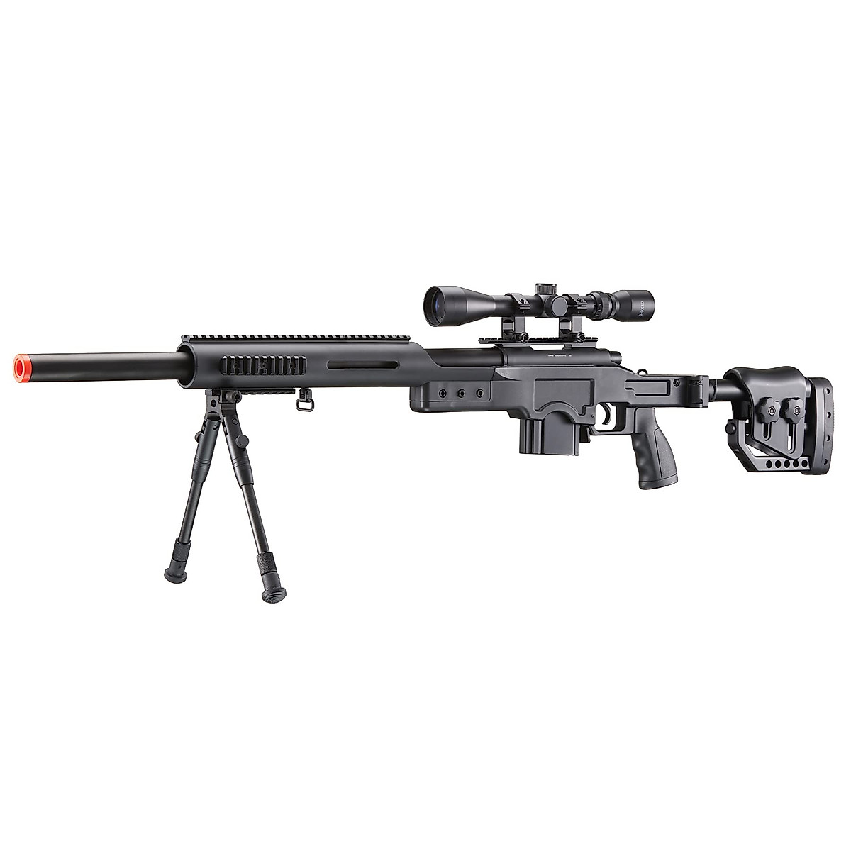 WF 410 High FPS Airsoft M24 Bolt Action Tri Rail Airsoft Rifle with Scope & Bipod - Black