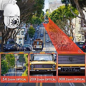 Funxwe 5MP 30X Optical Zoom WiFi Security PTZ Camera ​Wireless Wired CCTV Surveillance with Onvif Two Way Audio, Motion Detection Auto Tracking, Color Night Vision 330ft