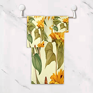 Flradish Sunflower Butterfly Towels 3 Pack Bath Towels for Bathroom Set Soft Cotton Highly Absorbent Lightweight & Quickdry Towel Set 1 Bath Towel,1 Hand Towel,1 Washclothe