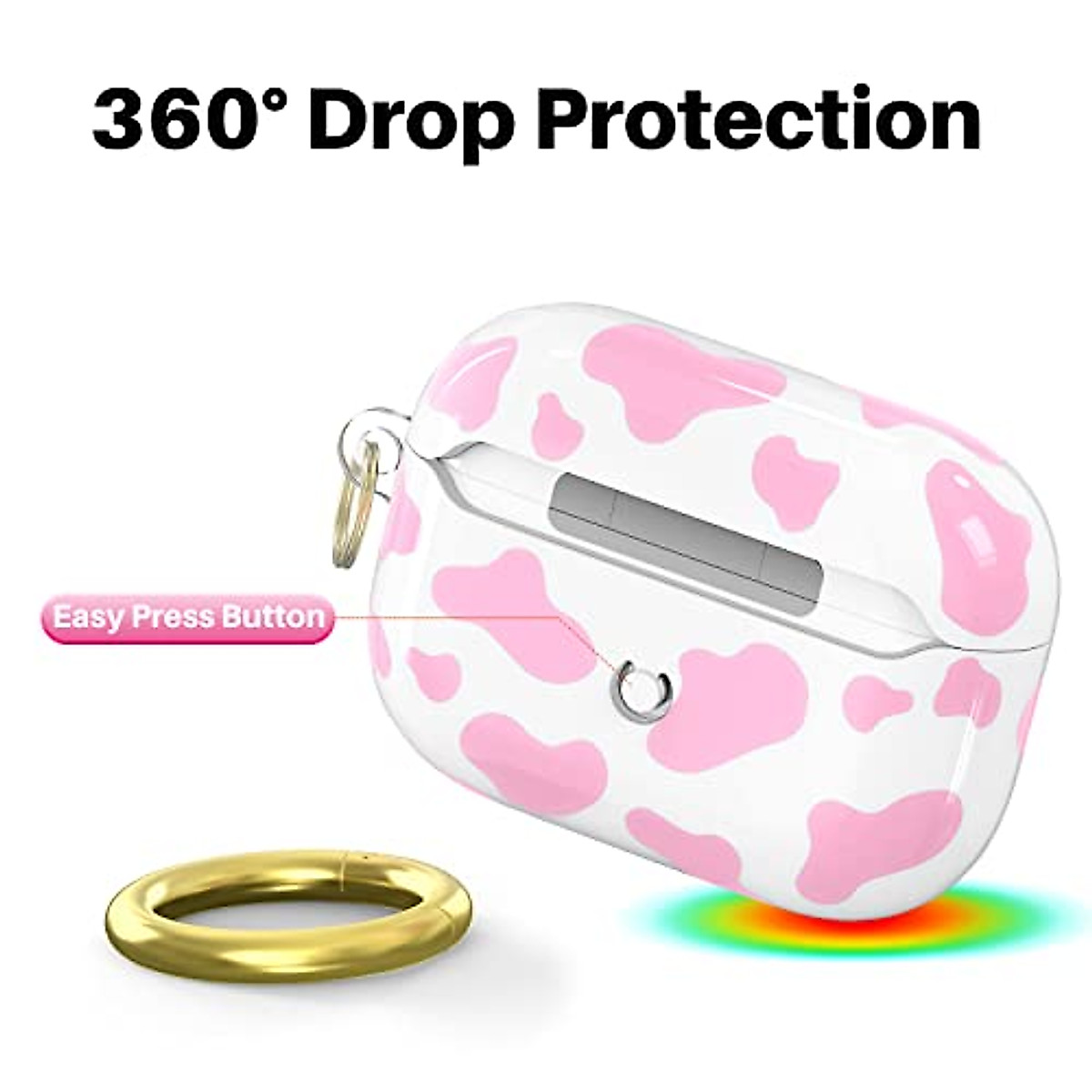 NIUTRENDZ Cute Cow Print Case for Airpods Pro Case Cover TPU Hard Case Protective Skin with Keychain Compatible with Apple AirPods Pro (Pink)