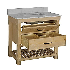 Birmingham 36-inch Bathroom Vanity (Carrara/Driftwood): Includes Driftwood Cabinet with Authentic Italian Carrara Marble Countertop and White Ceramic Sink