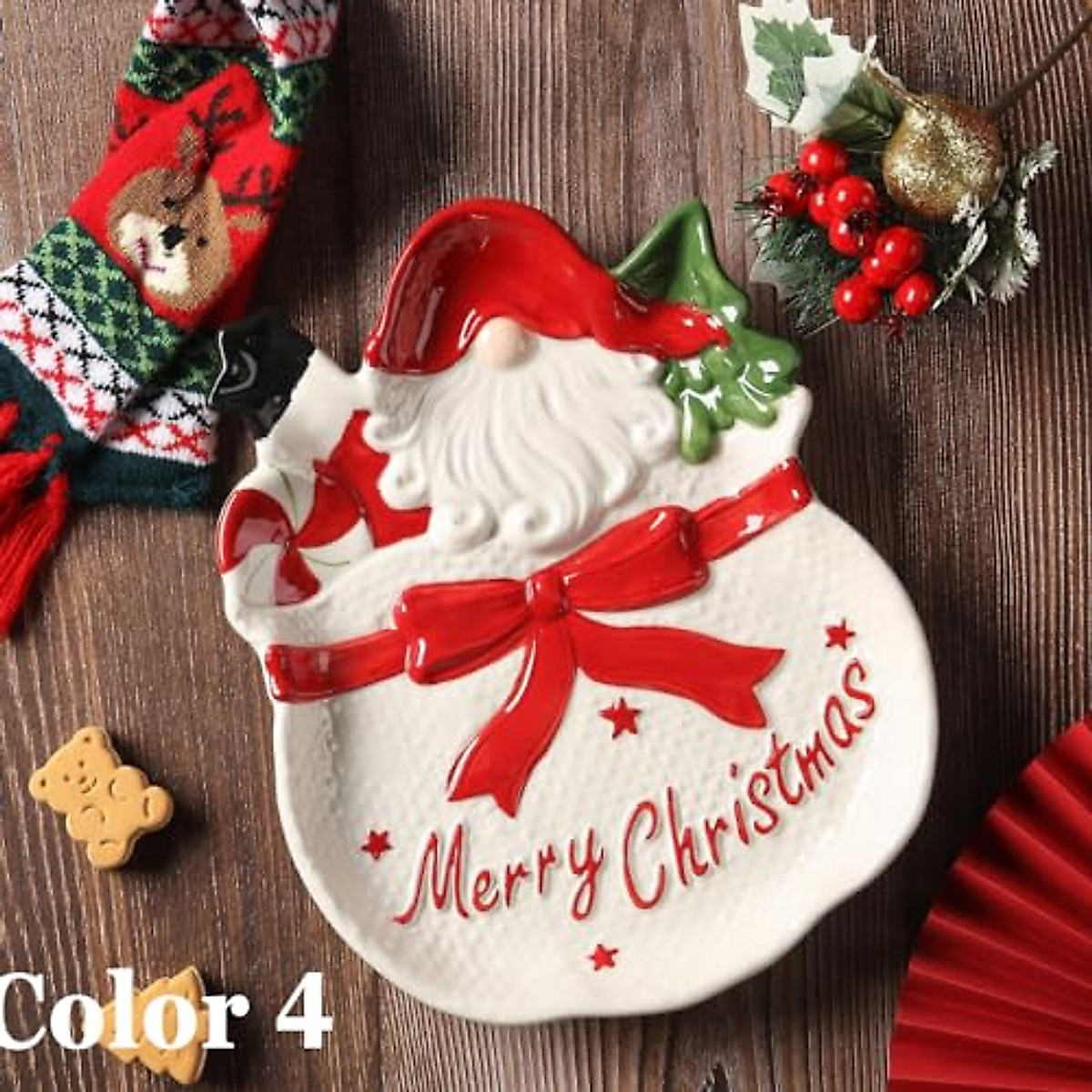 Hand-Painted Ceramic Christmas Santa Claus Plates Breakfast, Dessert, and Snack Dishes Christmas Tableware Gift (4)