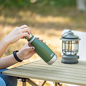 Mollcity Small Water Bottles for Kids -9 oz Stainless Steel Insulated Vacuum Water Bottle for School Metal Leak Proof Cola Shape Mini Water Bottle for Boys (Grass Green)