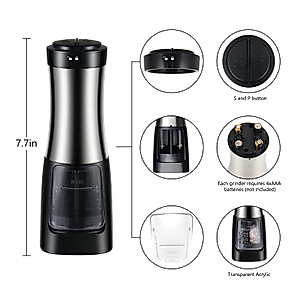 Pepper Grinder, 2 in 1 Salt Mill Grinder Battery-Operated with Adjustable Coarseness, Kitchen Automatic Pepper, Double Slot, One Hand Operated