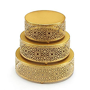 Hotity 3 Sets Cake Stands Round Cake Stand Set Metal Display Cupcake Stands for Dessert, Gold