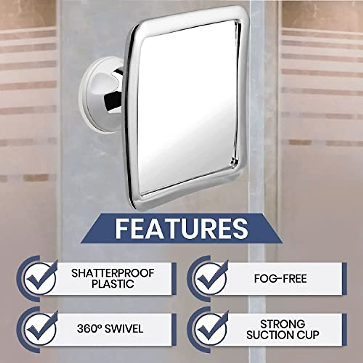 MIRRORVANA Fogless Shower Mirror for Shaving with Upgraded Suction, Anti Fog Shatterproof Surface and 360° Swivel, 6.3" x 6.3" (Chrome)
