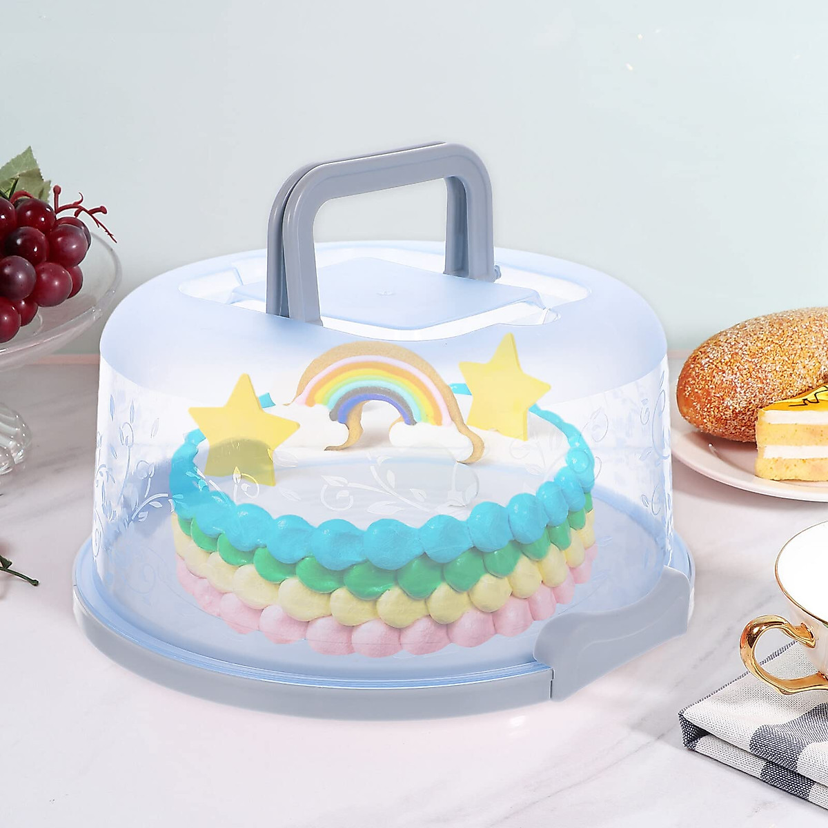 Cake Carrier with Lid and Handle: Cake Containers Cupcake Holder for 8 Inch Cakes Pizza Containers Pies Holder Tray with Cover Cheesecake Stand for Transports Cakes Pies or Other Desserts