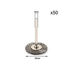 JIUNENG 50Pcs 25mm Stainless Steel Wire Wheel Brush Sets T-Type with 1/8 Inch Shank Polishing Wheels Rotary Tool for Cleaning,Deburring and Surface-Finishing