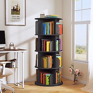 DAOTENGQL 4 Tier Rotating Bookshelf, 360 Spinning Corner Bookcase Tower, Floor Standing Book Shelf Organizer for Bedroom and Living Room, Round Bookshelf for Small Space, Easy to Assemble (Black)