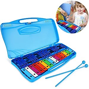 Tkocisa Xylophone 25 Notes Glockenspiel Xylophone, Professional Xylophone for Beginners Kids Music Teaching, Chromatic Glockenspiel Tuned Percussion Instrument Gift(Blue)