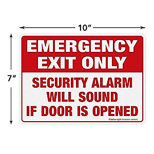 Emergency Exit Only Sticker, Emergency Exit Only - Security Alarm Will Sound If Door Is Opened Label, 2 Pack, 10 x 7 inch Self-Adhesive Vinyl Decal Stickers, Reflective, UV Protected, Waterproof