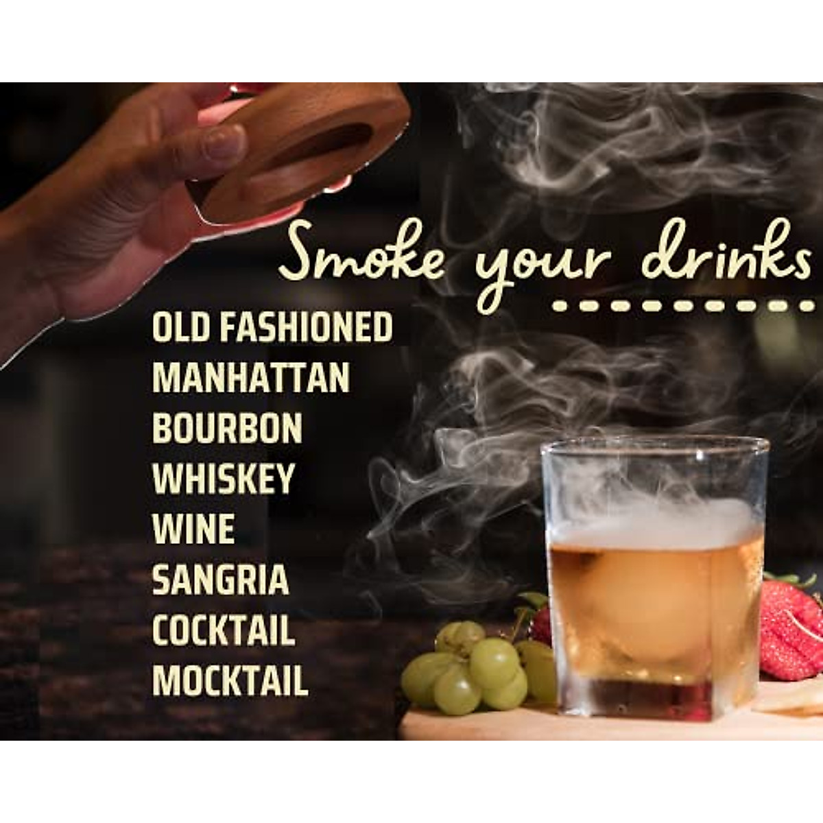 THE SOCIAL Cocktail Smoker Kit - with Torch and Wood Chips for Whiskey, Bourbon, Old Fashioned, Manhattan, infuse your favorite cocktails and wine. Perfect for entertaining and gifting!