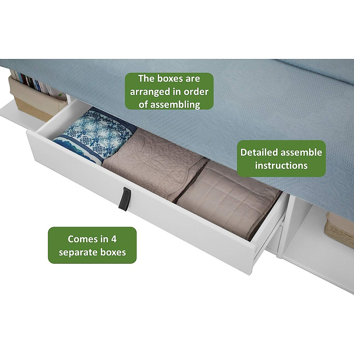 memomad Bali Storage Platform Bed with Drawers (Queen Size, Off White)