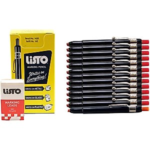 Listo 1620 x 162 Marking Pencil Kit: 12 Pencils, 72 Refills, Orange Included, Red - Grease/China/Wax Pencils