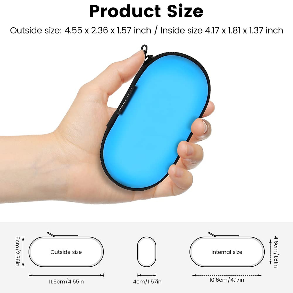 Earbud Case, RISETECH Earphone Carrying Case Holder EVA Headphone Storage Bag Small Zipper Pouch Compatible for EarPods, AirPods, Beats Flex, Urbeats3, Bose Wireless Earbuds, USB Cable, with Clip-Blue