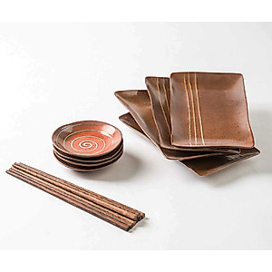 Pangu 12-Piece Japanese Style Sushi Plate Set, Dinnerware Set, Kage(Shadow), Brown, Service for 4