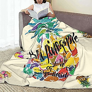 BBKD Pineapple Throw Blanket, Fruits Pineapple Lightweight Super Soft Cozy Flannel Fleece Blanket, for Sofa Couch Bed 60"x50"