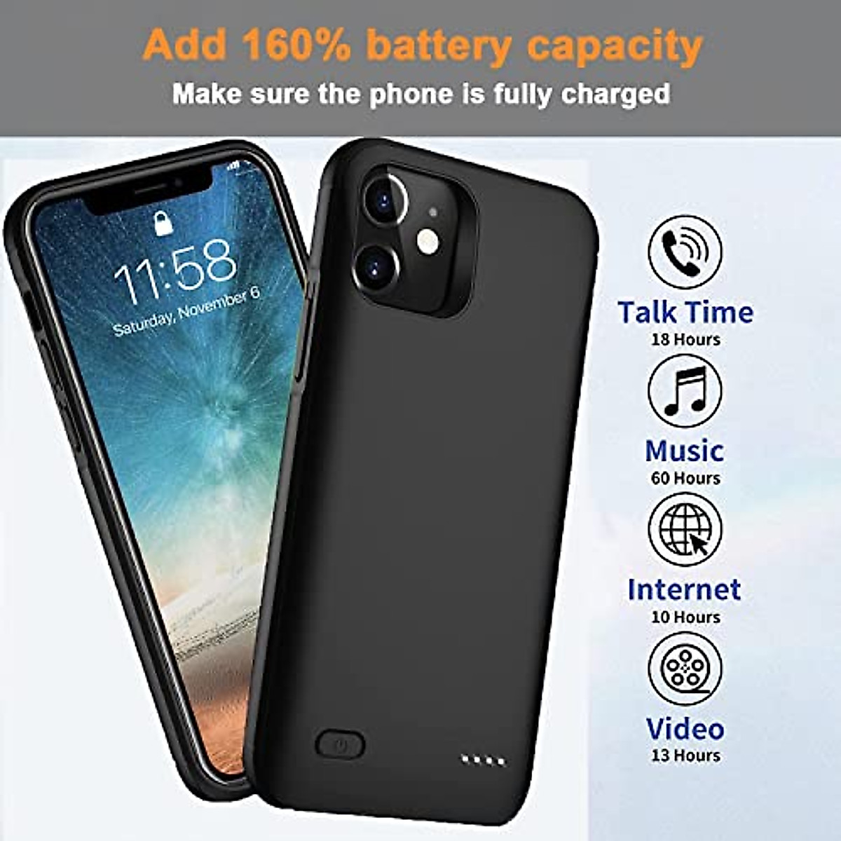 HUGUODONG Battery Case iPhone 12 Mini(5.4 inch), Large Capacity 8200mAh Ultra-Thin Portable 2-in-1 Charging and Protection case,Compatible with Mini Extended Charger -Black