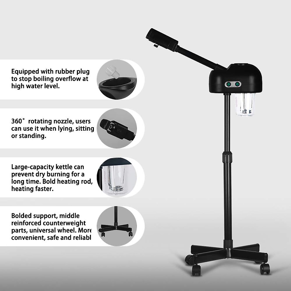 Professional Ozone Facial Steamer with Hot Mist, Face Steamer Machine for Esthetician, Home Salon Spa Facial Cleaning (Black)