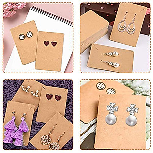 Earring Cards, Anezus 100 Pcs Earring Display Cards Earring Holder Cards with 200 Earring Backs and 100 Self- Sealing Bags for Earrings Necklace Jewelry Display, Kraft Color 3.5x2.4 Inches