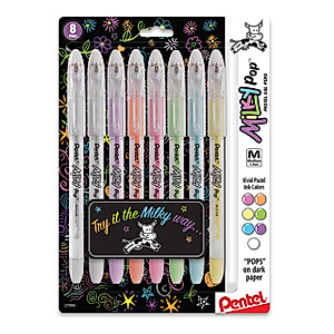 Pentel Milky Pop Pastel Gel Pen, (0.8mm), Medium Line, Assorted Colors, Pack of 8 (K98BP8M)