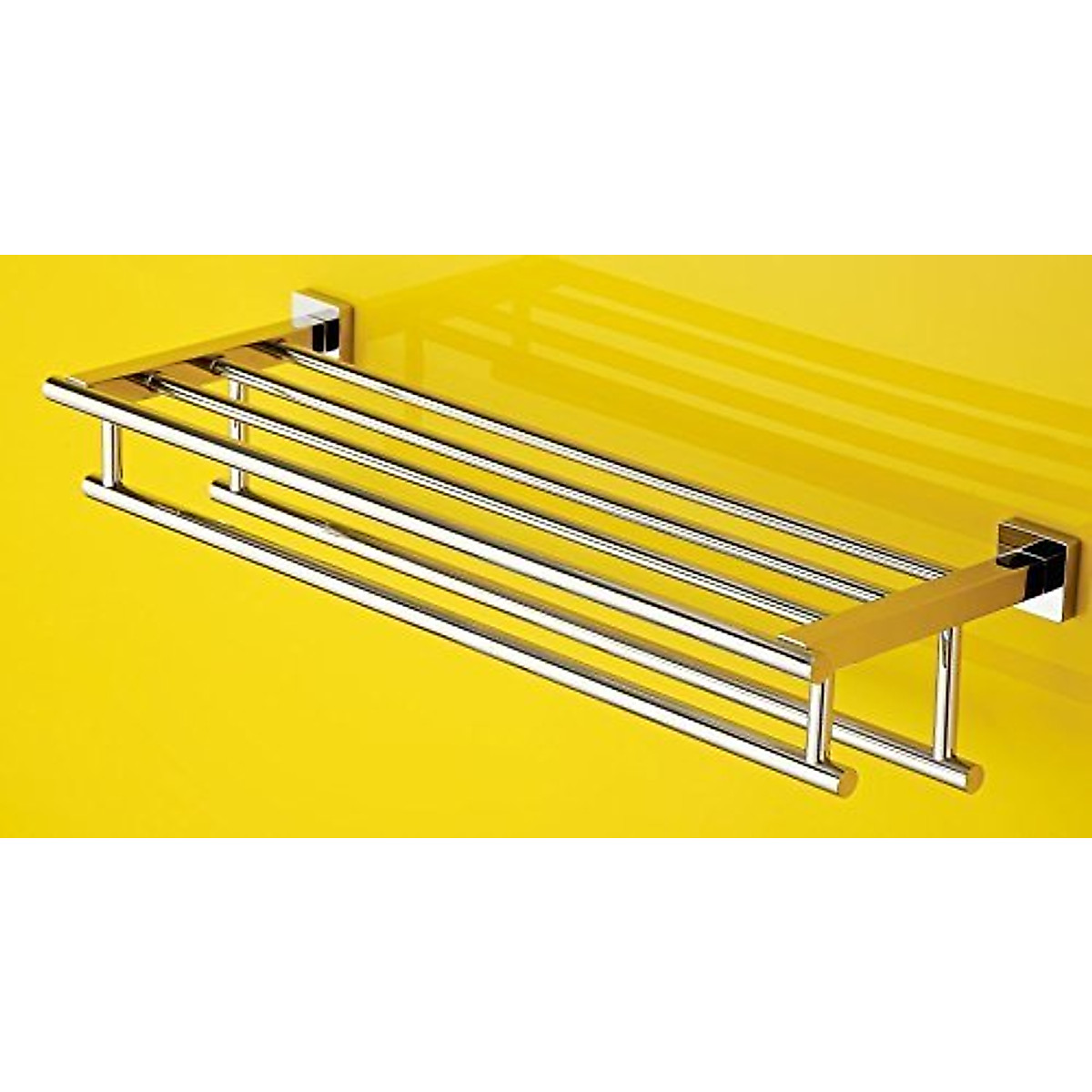 Premium Modern Double Hanging Quadruple Towel Bar Rack w/Square Base (24 Inches)- Polished and Shiny, Stainless Steel, Water and Rust Proof, Wall Mounted, Easy to Install, Top of The line Rack