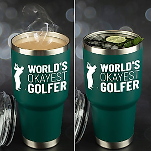 JENVIO Golf Gifts For Men | Worlds Okayest Golfer Insulated Stainless Steel Travel Tumbler Mug Including 2 Lids and 2 Straws | Funny Gag Cup Dad Father Husband Retirement Stuff Valentine's Day Gift