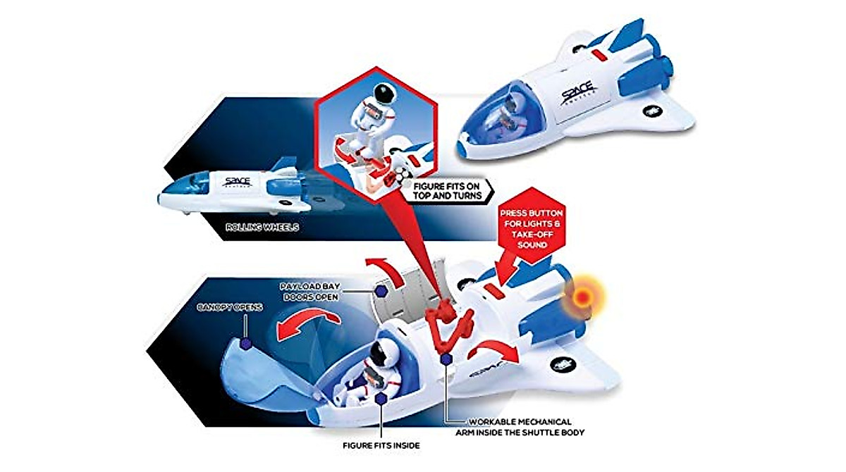 ASTRO VENTURE Space Playset - Kids Space Shuttle & Rover Fun Toy