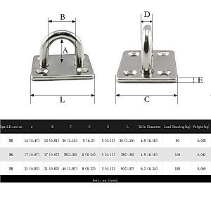 heyous 2 Set M8 Suspension Ceiling Wall Mount U Hook Anchor Hanger Stainless Steel Heavy Duty Multi Purpose Hammock Swing Ceiling Hook Square Base Plate with Snap Hook