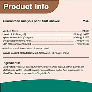 NaturVet – Omega-Gold Plus Salmon Oil | Supports Healthy Skin & Glossy Coat | Enhanced with DHA, EPA, Omega-3 & Omega-6 | for Dogs & Cats | 180 Soft Chews