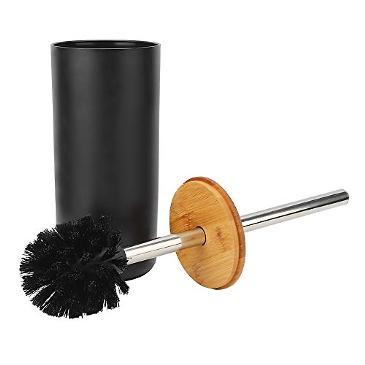 Tyenaza 6pcs Bathroom Accessories Set, Bamboo Bath Set Toothbrush Holder Toothbrush Cup Soap Dispenser Soap Dish Toilet Brush Holder Trash Can Straw(Black)