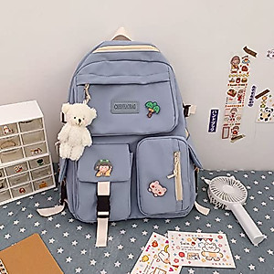 Kawaii Kids Backpacks for Girls with Cute Bear Accessories, Teen Laptop Backpack for Back to School Supplies Student Bookbag(Blue)