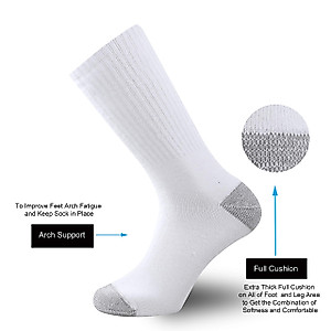 ONKE Cotton Cushion Crew Socks for Men Athletics All Seasons Thick Warm Heavy Duty Work Boot Moisture Control Sweat Wicking(White L)