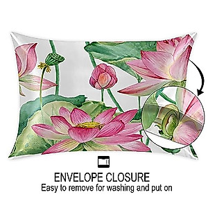Floral Lotus Pattern Satin Pillow Cases Silk Satin Pillowcase for Hair and Skin Standard Set of 2 Super Soft Silk Pillowcase with Envelope Closure (20x26 in)