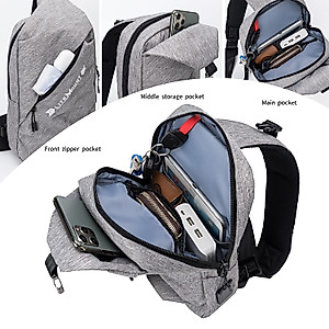 LITEMOUNT Lightweight Outdoor Crossbody Sling Backpack, Shoulder Sling Bag, Chest Backpack with USB Charging & Audio Ports (Grey)