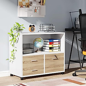 Tribesigns 3 Drawer File Cabinet with Lock, Mobile Lateral Filing Cabinet with Rolling Wheels, Large Printer Stand with Open Storage Shelves for Home Office