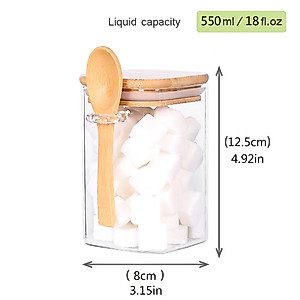 LEAVES AND TREES Y Set of 6 Square Glass Jars with Bamboo Lids and Spoons, 17 OZ Airtight Small Glass Tea Containers for Loose Tea, Coffee and Sugar Glass Container for Yogurt Jars with Lids