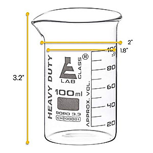EISCO Heavy Duty Beaker, 100ml - 5mm Thick, Uniform Walls - Superior Durability & Chemical Resistance - White Graduations - Borosilicate 3.3 Glass