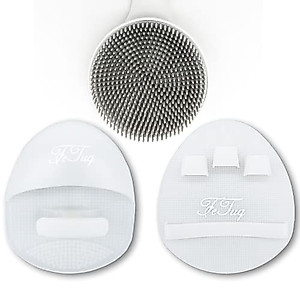 FeTuq Set of 3 Silicone Bath Brushes - Pack Includes Silicone Body Scrubber, Facial Cleansing Brush, Silicone Back Scrubber for Shower with Long Handle - Body Buffer Silicone Scrubber for Dull Skin