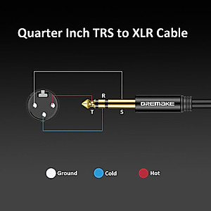DREMAKE 10 Foot TRS Stereo 6.35mm 1/4 Inch to XLR Balanced Mic Cable Male to Male Audio Patch Cord for Speakers,Amplifier