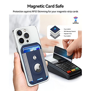 Amzone Mag-Safe with AirTag Holder,Magnetic with Adjustable Stand, Mag-Safe Phone for iPhone 15/14/13/12 Series,7 Card Slots,Vegan Leather (Indigo Blue)