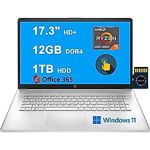 HP Laptop 17 Business Computer I 17.3" HD+ Touchscreen I AMD 6-Core Ryzen 5 5500U (>i7-1160G7) I 12GB DDR4 1TB HDD I AMD Radeon Graphics USB-C Win11 Silver + 32GB MicroSD Card