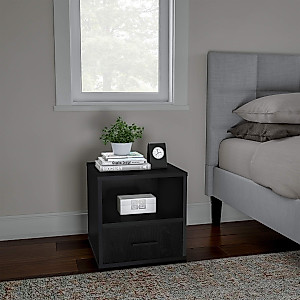 Lavish Home End Table - Stackable, Contemporary, and Minimalist Modular Cube Accent Table with Drawer - for Bedroom, Living Room, or Office (Black)