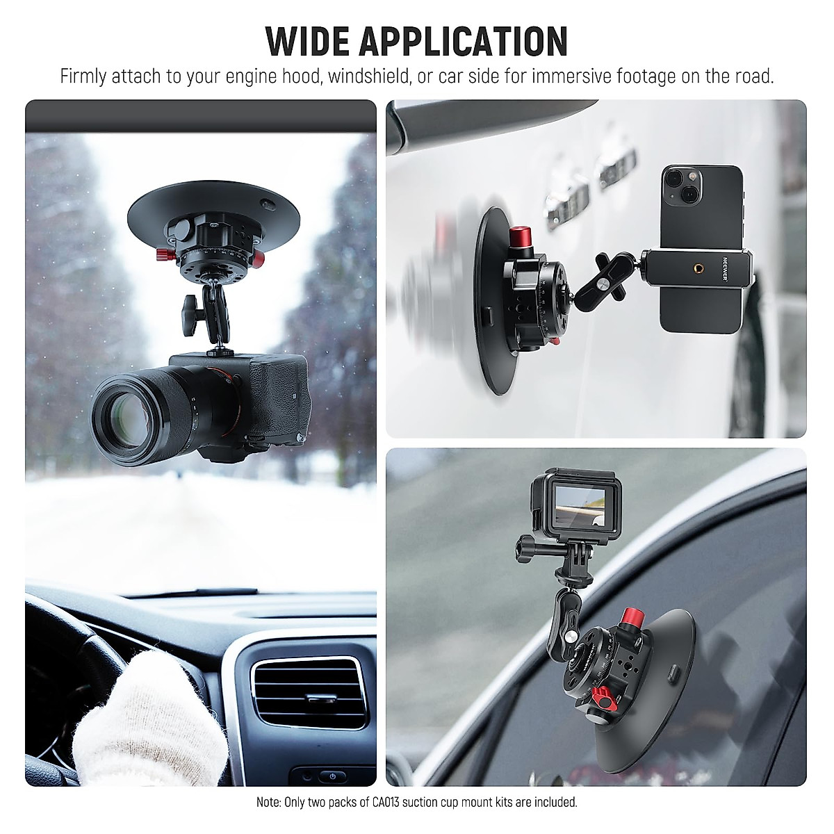 Neewer 6" Camera Suction Mount with Ball Head Magic Arm, 1/4" 3/8" ARRI Mounting Holes, Metal Car Mount for GoPro Action Camera/Camera/Phone, Air Pump Vacuum Suction Cup on Car or Window Glass, CA013