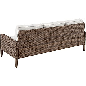 Crosley Furniture Capella Wicker Outdoor Sofa, 3-Person Patio Couch for Porch, Deck, Backyard, Brown with Creme Cushions