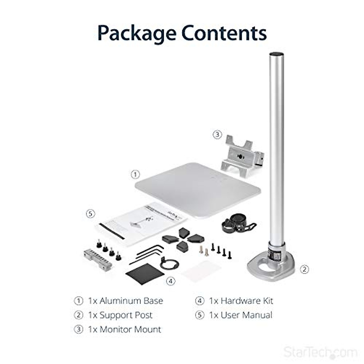 StarTech.com Single Monitor Stand - Adjustable - Supports Monitors 12'' to 34" (30.9lb/14kg) - Premium - Single Screen VESA Monitor Mount Stand - Silver , TAA (ARMPIVSTND)