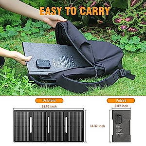 40W Solar Panel with 15V DC Outlet, Powkey Foldable Solar Panel for Power Stations, Portable Solar Generator with USB-A USB-C QC 3.0 for Outdoor Camping